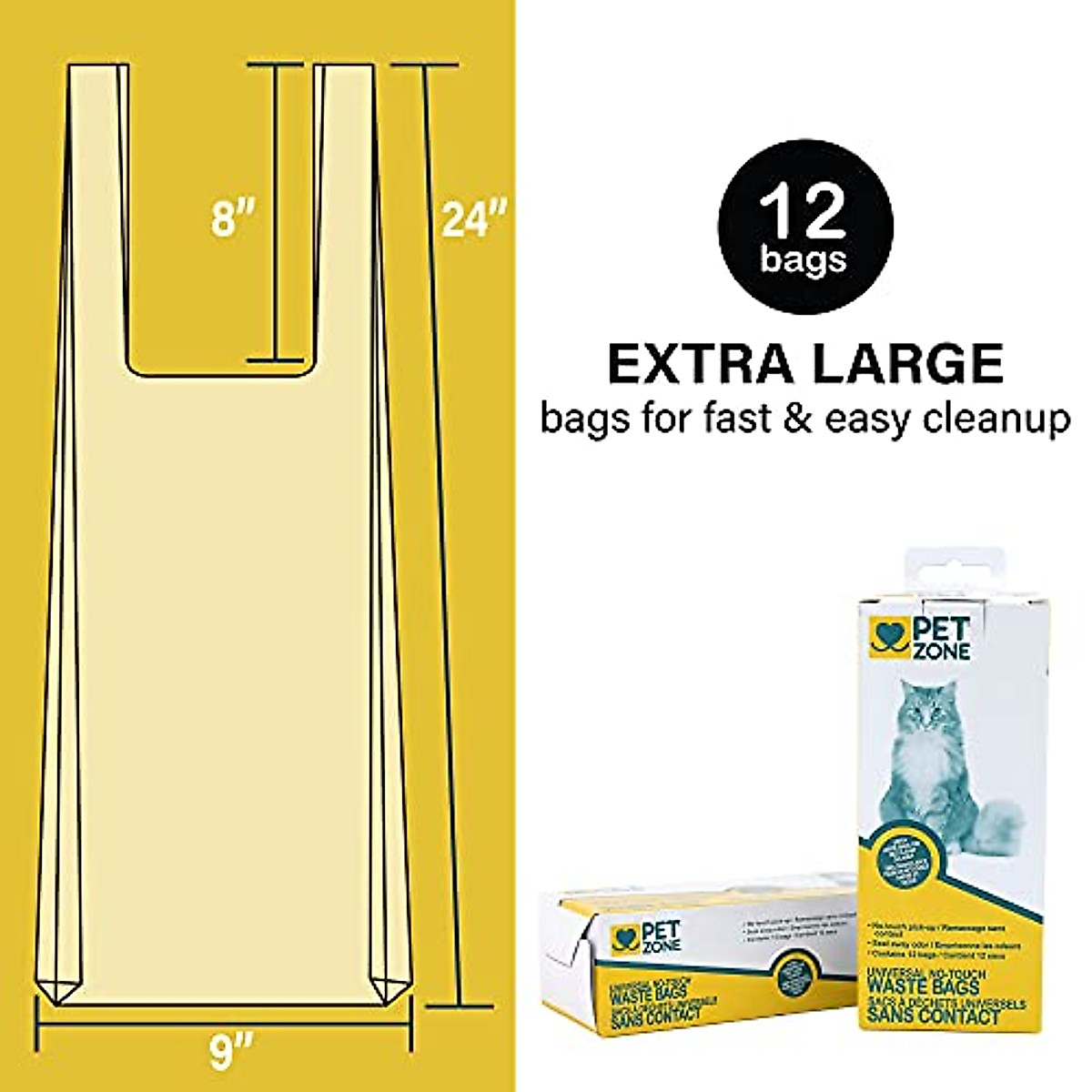 Pet Zone Universal No-Touch Cat Litter Bags, Kitty Litter Bags & Waste Bags (Litter Bags, Pet Waste Bags Great for Cat Litter Boxes, Automatic Cat Litter Box, and Self Cleaning Cat Litter Box) 12 Pack