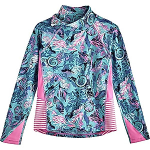 Coolibar UPF 50+ Kid's Sunray 360 Rash Guard - Sun Protective (Large- Coastal Blue Underwater Seashells)