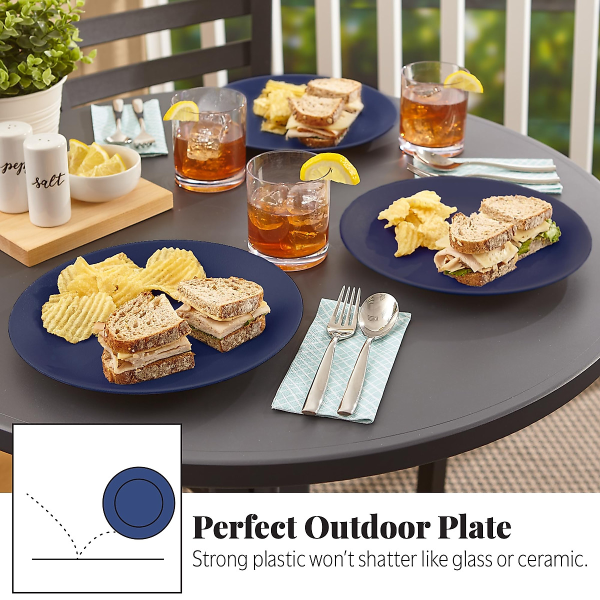 US Acrylic Everest Ultra-Durable Plastic 10 inch Dinner Plates in Midnight Blue | Set of 6 Reusable, BPA-Free, Made in the USA, Dishwasher Safe Dinnerware