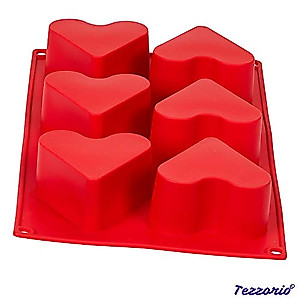 Tezzorio 6-Cavity Heart Silicone Baking Mold, BPA Free, Non-Stick Baking Molds/Cake Pans