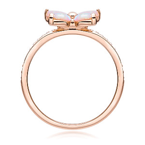 MORGAN & PAIGE 14K Rose Gold Butterfly Ring - Plated .925 Sterling Silver Pink Opal Butterfly Ring For Women - Lab Created Sapphire Ring With Eye Motif Centerpiece - Size 7