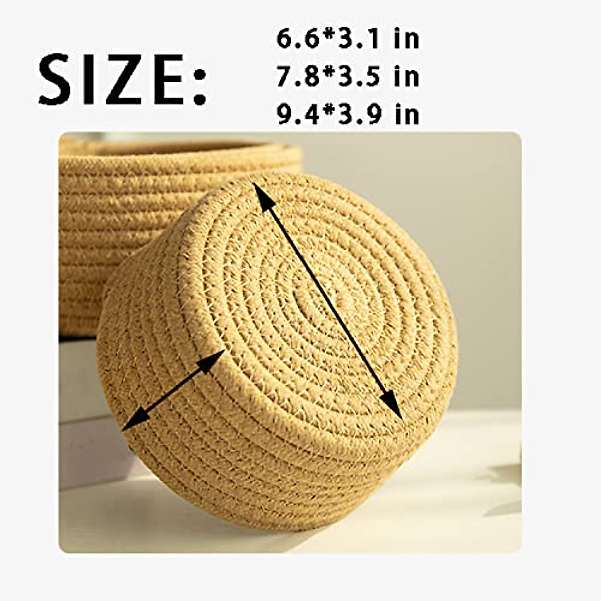 LYZOLICS Cotton Rope Basket, Woven Baskets for Storage, Storage Baskets for Shelves, Pack of 3, Baskets to Store Organize Household Items for Living Room Bedroom Play room (White)