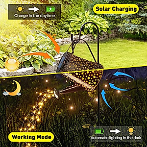 CrfSilky Solar Watering Can with Lights Outdoor Garden Decor Waterproof Star Solar Garden Lights for Table Deck Yard Lawn Patio Pathway Walkway Courtyard Party Decorations Gardening Gifts