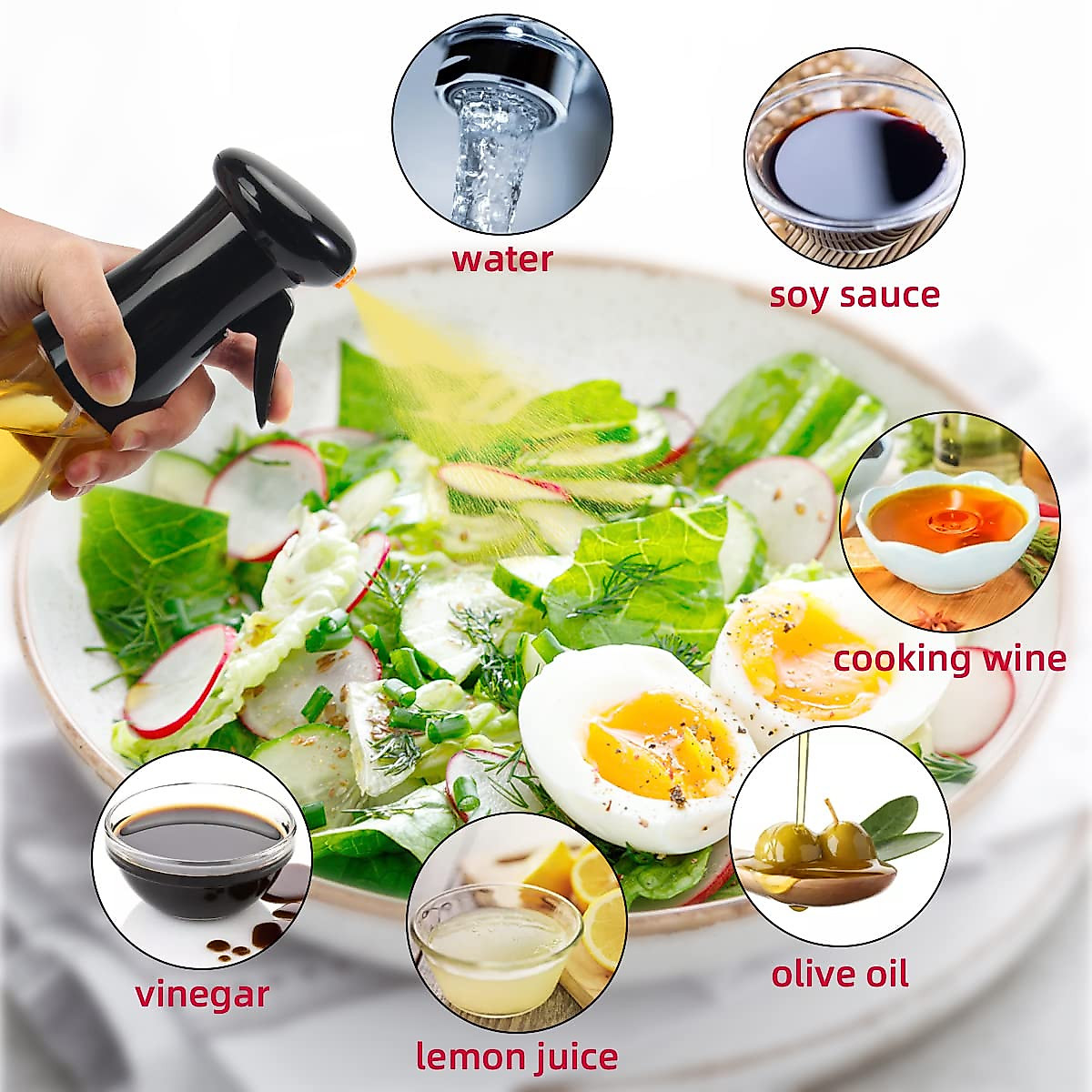 TAOUNOA 210ml Glasses Oil Sprayer - 2pcs Olive Oil Sprayer with Brush 7 OZ Oil for Cooking Mist Oil Spray Bottle for Kitchen Air Fryer, Salad, Baking, Grilling, Frying, Black