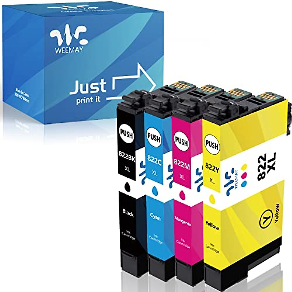 Weemay Remanufactured 822XL Ink Cartridge Combo Pack Replacement for Epson 822XL 822 T822 T822XL Ink Cartridge Compatible with Epson Workforce Pro WF-3820 WF-4830 WF-4820 WF-4833 Printer(4 Pack)