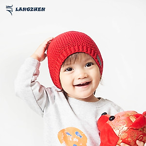 LANGZHEN Toddler Boys Girls Winter Hat Knit Beanie Hat for Fall Kids Baby Cute Warm Cap(Red-Apple,46-48CM)