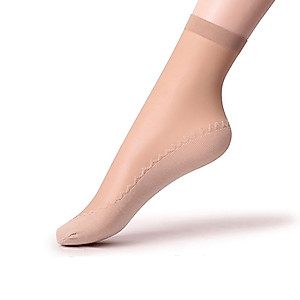 Ueither Women's 6 Pairs Silky Anti-Slip Cotton Sole Sheer Ankle High Tights Hosiery Socks Reinforced Toe (6 Pairs Beige)