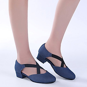 LOVELY BEAUTY Lady's Ballroom fabricmps Dance Shoes,Blue Fabric, 1.4" Heel, 8.5 B(M) US