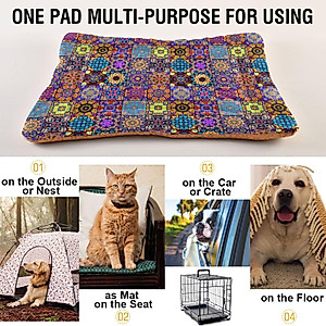 Coikll Mexican Talavera Pet Bed Pad Soft Dog Bed Mat with Anti-Slip Bottom, Machine Washable Crate Pad Mattress for Dog Sleeping- 36 * 24inches