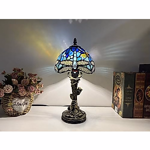 LGWW Tiffany Style Table Lamp Dragonfly Style Rose Base Stained Glass Bedside Lamp Antique Luxurious Bedside Desk Reading Light 15X8X8 Desk Light Metal Base Decor Bedroom Living Room Home Office