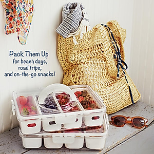 Gorgania 2 Pack Divided Serving Tray with Lid and Handle, Travel Snack Box Charcuterie Container for Portable Snack Platter, 8+4 Compartments Stackable Clear Snack Tray for Veggie, Candy, Nuts