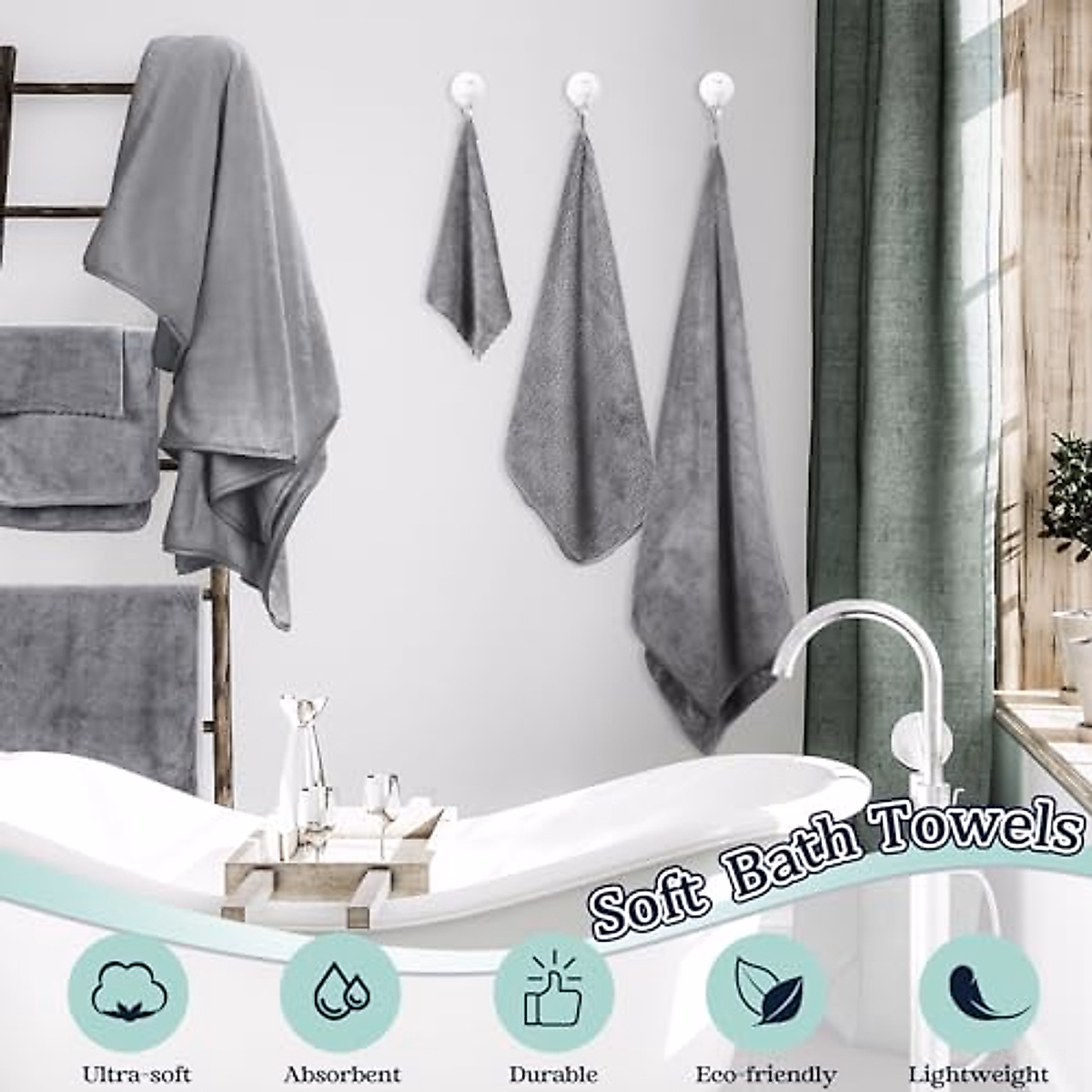 Newwiee 30 Pack Towels and Washcloths Sets Bath Hand Towels Washcloths Set for Bathroom Shower Yoga Travel, Coral Velvet Highly Absorbent Large(Gray)