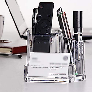 Cq acrylic Pen and Pencil Holders Cups Business Card Holder Box Office Supplies Desktop Organizer Storage,5.4x3.8x4.4 inch Pack of 1