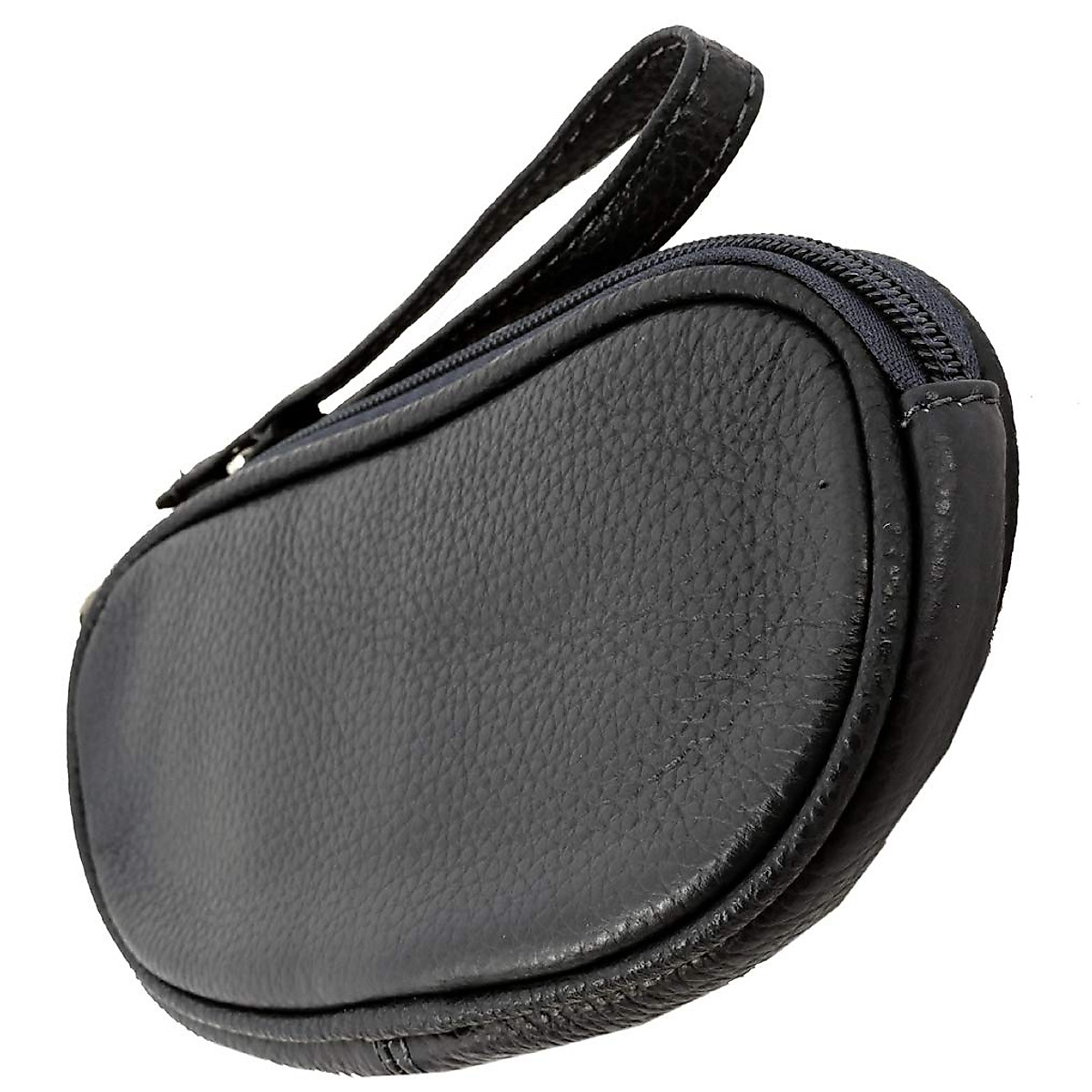 SILVERFEVER Leather Eyeglass Glasses Case with Wristlet Handle, Padded (Navy)