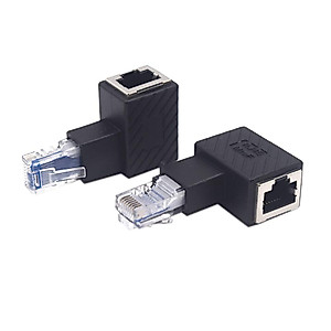 Kework 2 Pack Network RJ45 Extender, 90 Degree Right Angle Ethernet LAN RJ45 Male to Female Extension Adapter Connector for Cat5 Cat5e