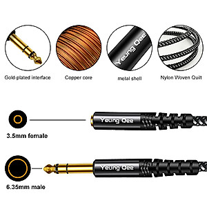 6.35mm to 3.5mm Headphones Adapter cable 1.5 ft,TRS 1/4" Male to 1/8" Female Stereo Audio Cable Compatible for Amplifiers, Guitar Amp, Piano, Home Theater Devices, or Mixing Console (1.5FT/0.5M)