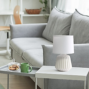 Simple Designs LT1120-OFF Petite Mini Pleated English Ceramic Base Table Lamp, Off White