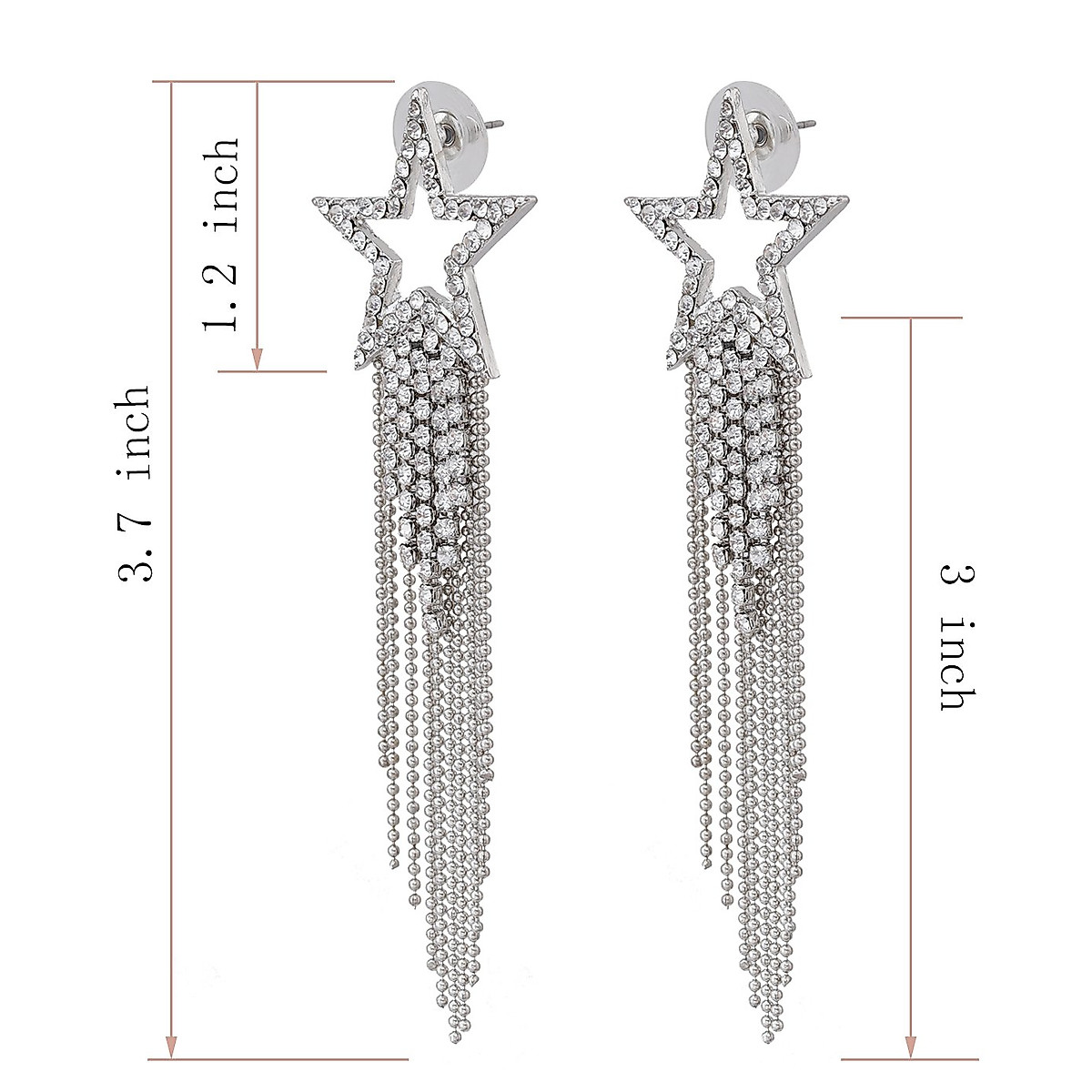 Women’s Tassel Earrings Star Ear Stud Pave Crystal Dangle Earrings Boho Waterfall Beaded Fringe Drop Earring