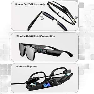 Bluetooth Sunglasses, Blue Light Filtering & Polarized Sunglasses, Smart Glasses with Open Ear Audio, Built-in Mic & Speakers, 6H Battery, Adjustable Touch Frame, for Men Women Home Office Sport