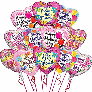 Littleloverly Happy Mother Day Foil Balloons Party Decoration Supplies - Painted Spring Floral Mother Day Mylar Balloon Best Mom Ever Worlds Best Mom Party Decoration Gold