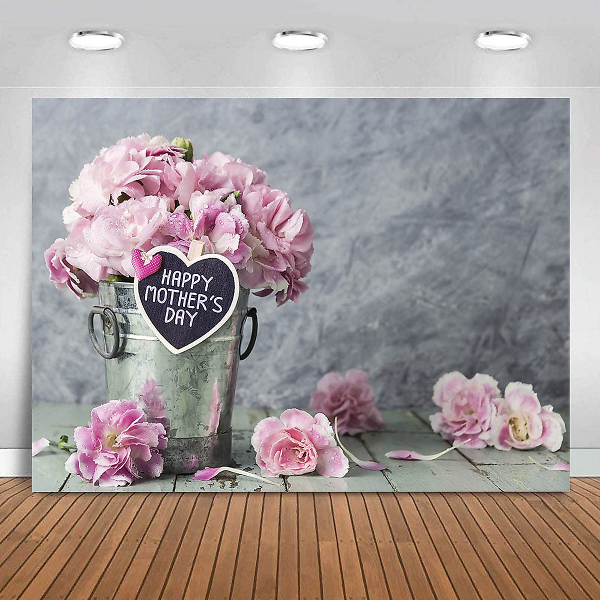 MAQTT 8x6FT Happy Mother's Day Backdrop Gray Abstract Carnatinon Floral Wood Background Love Mom Photo Booth Props Banner