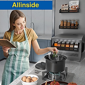 Allinside Magnetic Spice Rack for Refrigerator, Strong Magnet Metal Fridge Seasoning Spice Shelves, Large Capacity Jars Storage Organizer for Microwave Oven, Kitchen Movable Holder, Black, 2 Pack