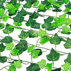 TELDRASSIL 24pcs 180 Feet Fake Ivy Leaves Fake Vines, Artificial Ivy Garland Greenery Artificial Hanging Plants for for Wall Party Wedding Home Indoor Outdoor Decor(Dark Green, Light Green)