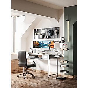 ODK Computer Desk with Keyboard Tray, 47 inch Office Desk with Drawers, Writing Desk with Monitor Shelf and Storage, Work Desk for Home Office/Bedroom, White