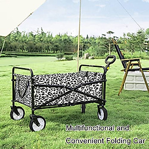 Outdoor Collapsible Wagon Leopard Texture Repeats Seamless Black White Camping Shopping Garden Cart Heavy Duty Wagon Adjustable Portable Utility Folding Wagon with Wheels