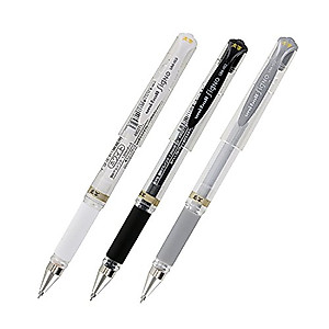 Uni-Ball Signo UM-153 Gel Ink Rollerball Pen, 1.0mm, Broad Point, White, Black and Silver Set of 3