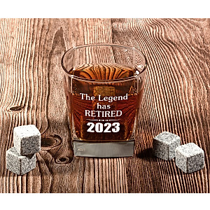 2023 Retirement Gifts for Men, Funny 2023 The Legend Has Retired Whiskey Glass and Stone Gift Set, Happy Retirement Gifts for Office Coworkers, Boss, Husband, Dad, Brother, Friends 12OZ