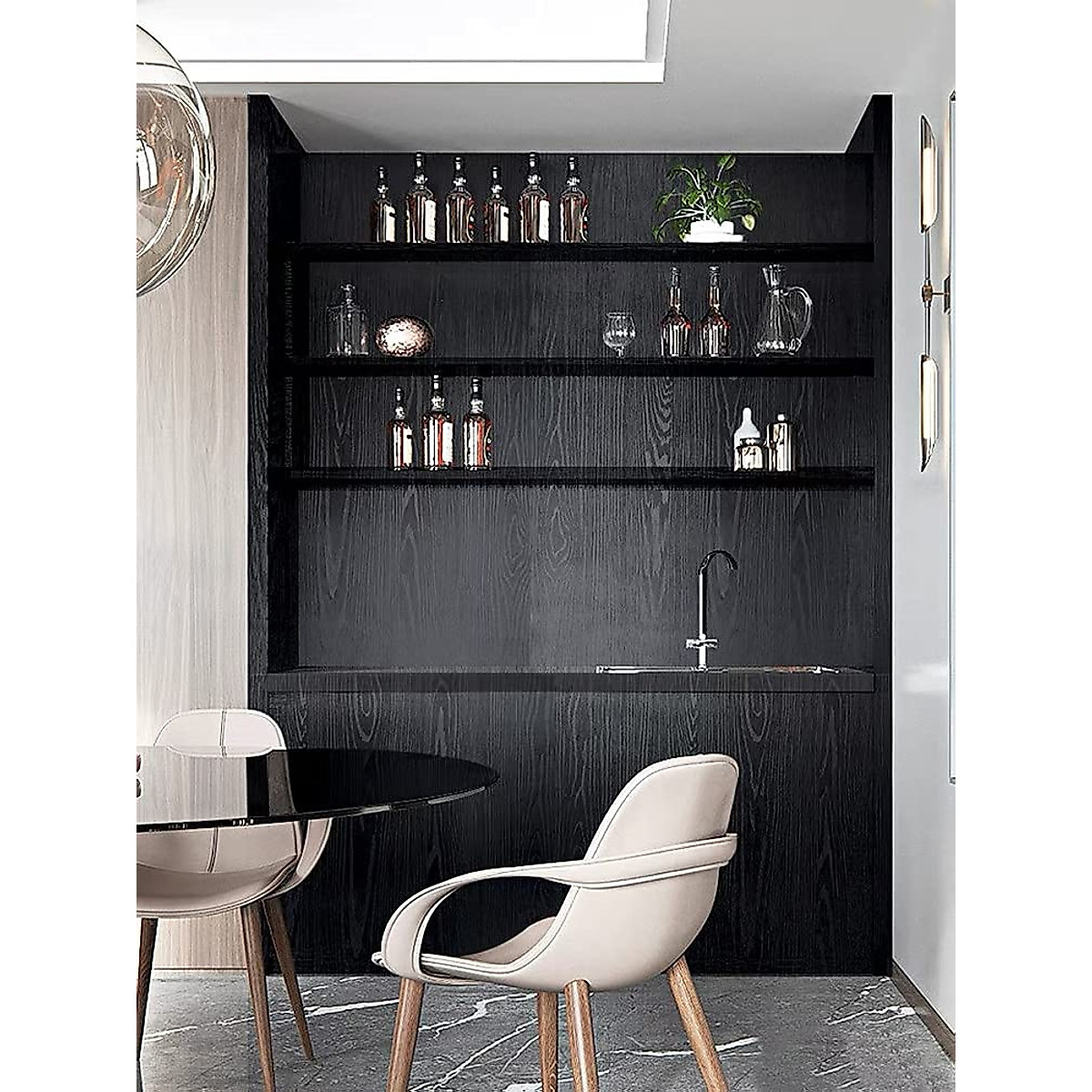 17.71" x400"Black Wood Wallpaper Peel and Stick Film Black Wallpaper Self Adhesive Removable Wallpaper for Countertop Furniture Kitchen Cabinet Vinyl Wallpaper Thickening Upgrade Easy to Clean