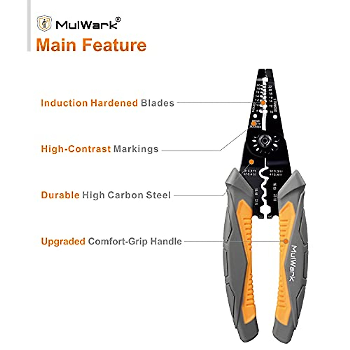 MulWark 8" Heavy Duty Multi-Purpose Electrical Wire Stripping Tool (22 AWG - 8 AWG) Strippers, Snips, Crimpers & Pliers Insulated with Cutter, Best Tool For Professional Electrician - Upgraded