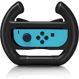 EIMGO 2 x Steering Wheels for Nintendo Switch Joy-Con Racing Game Controller Attachments Handle Grips Set (Flat-bottom, Black)