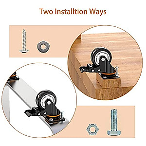 3” Caster Wheels,Set of 4,Heavy Duty Swivel Casters with Brake, Safety Dual Locking and No Noise Polyurethane (PU) Wheels,Swivel Plate Castors(TWO HARDWARE KITS for Free)