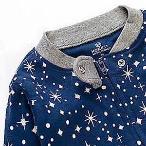 HonestBaby Baby Organic Cotton Snug-Fit Footed Pajamas, Twinkle Star Navy, 12 Months