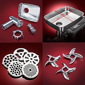 STX Turboforce 3000 Series 7-In-1 Powerful Size #12 Electric Meat Grinder w/Foot Pedal • Cold Press Juicer • Sausage Stuffer • Kubbe Kit • Patty Press • Meat Claws • 3 S/S Blades • 5 Grinding Plates