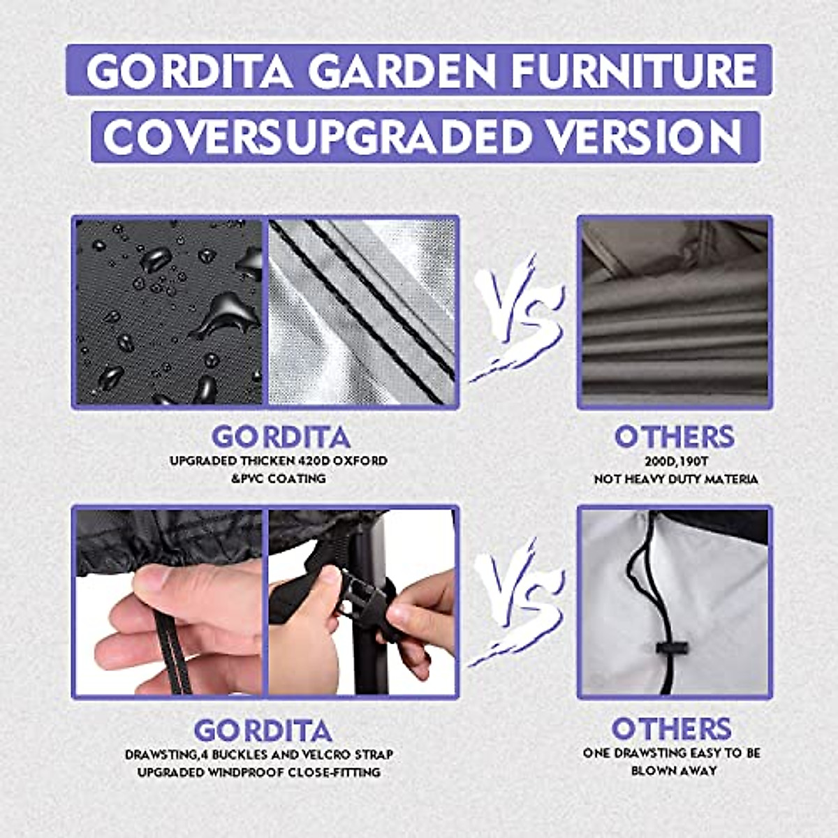 GORDITA Patio Furniture Covers, 83 x 51 x 29 inch Waterproof Patio Table Cover, Durable 420D Outdoor Furniture Covers with 4 Windproof Buckles, Large Patio Cover for 6- 8 Seats