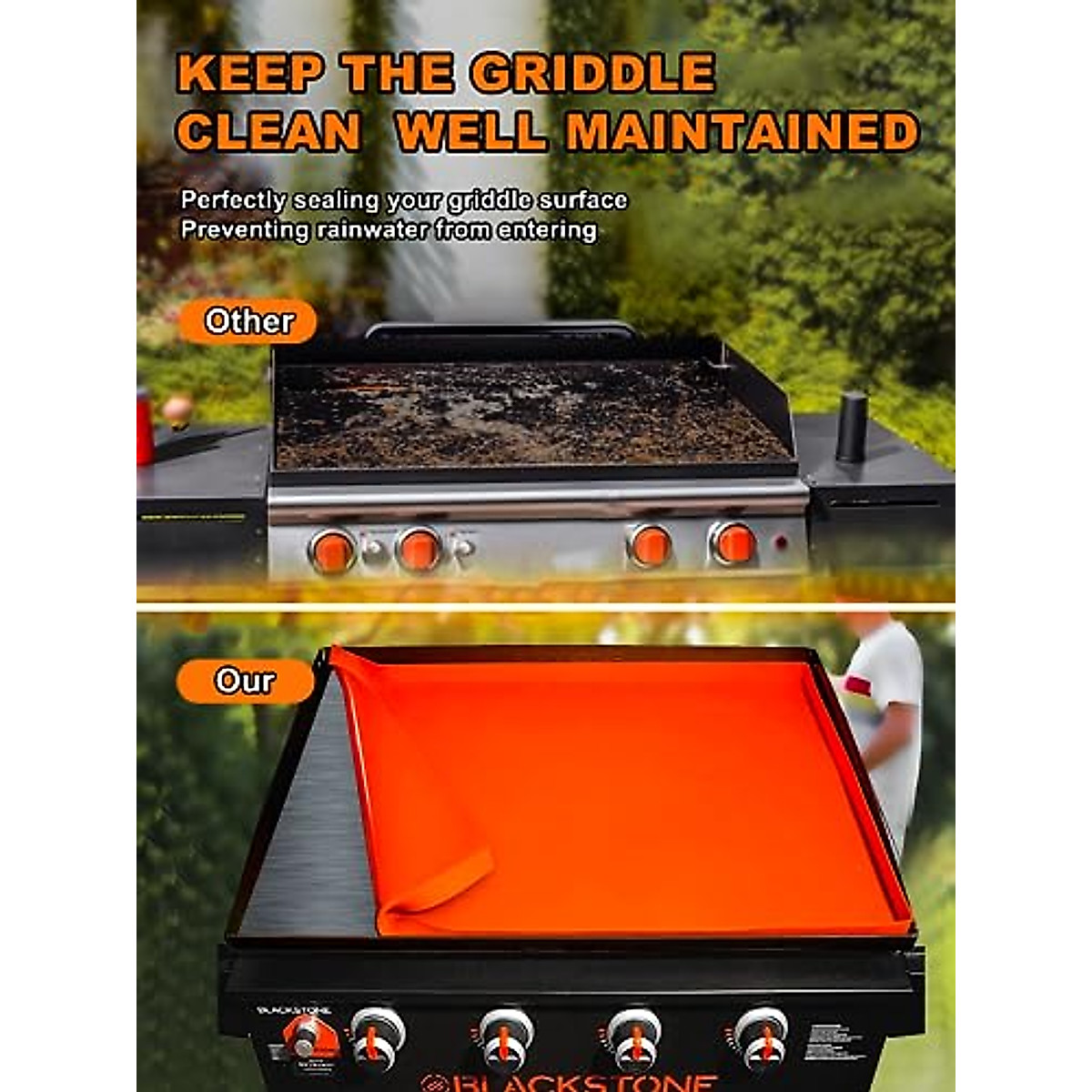 Artnice Silicone Griddle Mat for Blackstone Griddle, 36" Heavy Duty Food Grade Silicone Griddle Mat, All Season Cooking Protective Griddle Grill Cover, Blackstone accessories, Orange