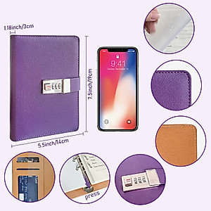 Refillable Password Book with Alphabetical Tabs & Lock, 7.5x5.5in, Hardcover Password Keeper Book of Internet Website, Password Notebook & Organizer for Home Office, w/Pockets, Purple