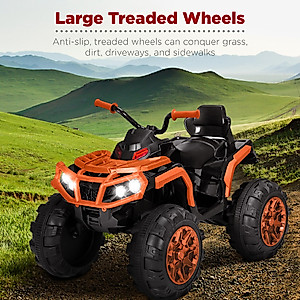 Best Choice Products 12V Kids Ride-On Electric ATV, 4-Wheeler Quad Car Toy w/Bluetooth Audio, 3.7mph Max Speed, Treaded Tires, LED Headlights, Radio - Orange