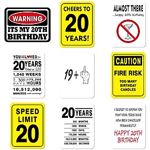 WERNNSAI 20th Birthday Party Decorations - 9PCS Wall Signs Funny Tags for Adults 20 Years Old Party Decor 20th Party Banner Table Centerpieces Door Wall Windows Signs Picture Props for Men Women