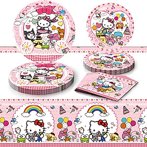 Kitty Birthday Party Supplies, 20 Plates, 20 Napkins and 1 Tablecover for Girls Kitty Party Decorations