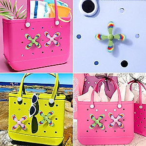Juome 2Pcs Charms for Bogg Bag, Windmill Charm Accessories Compatible with Bogg Bag, Decorative Charm Inserts Compatible for Bogg Bag/Simply Southern Bogg Bag (Pink, Green)