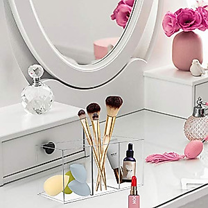 Dingelex Acrylic Pen Holder 3 Compartments,Clear Pencil Cup Organizer for Countertop Desk Accesorry Storage,Large Acrylic Marker Pencil Holder