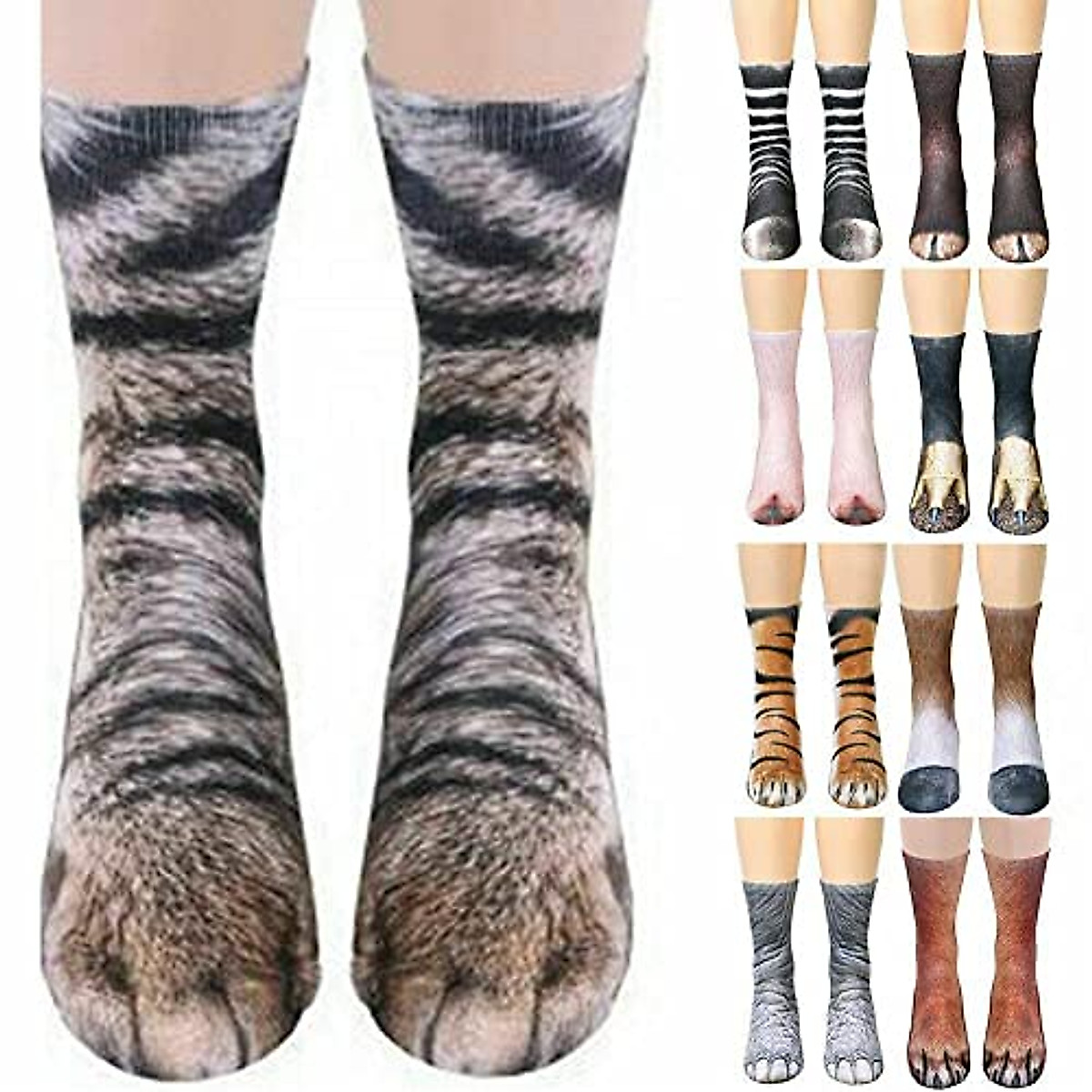 Animal Paw Socks, Funny Weird Stocking Stuffers Novelty Crazy Crew Socks for Women Men Boys Girls Kids