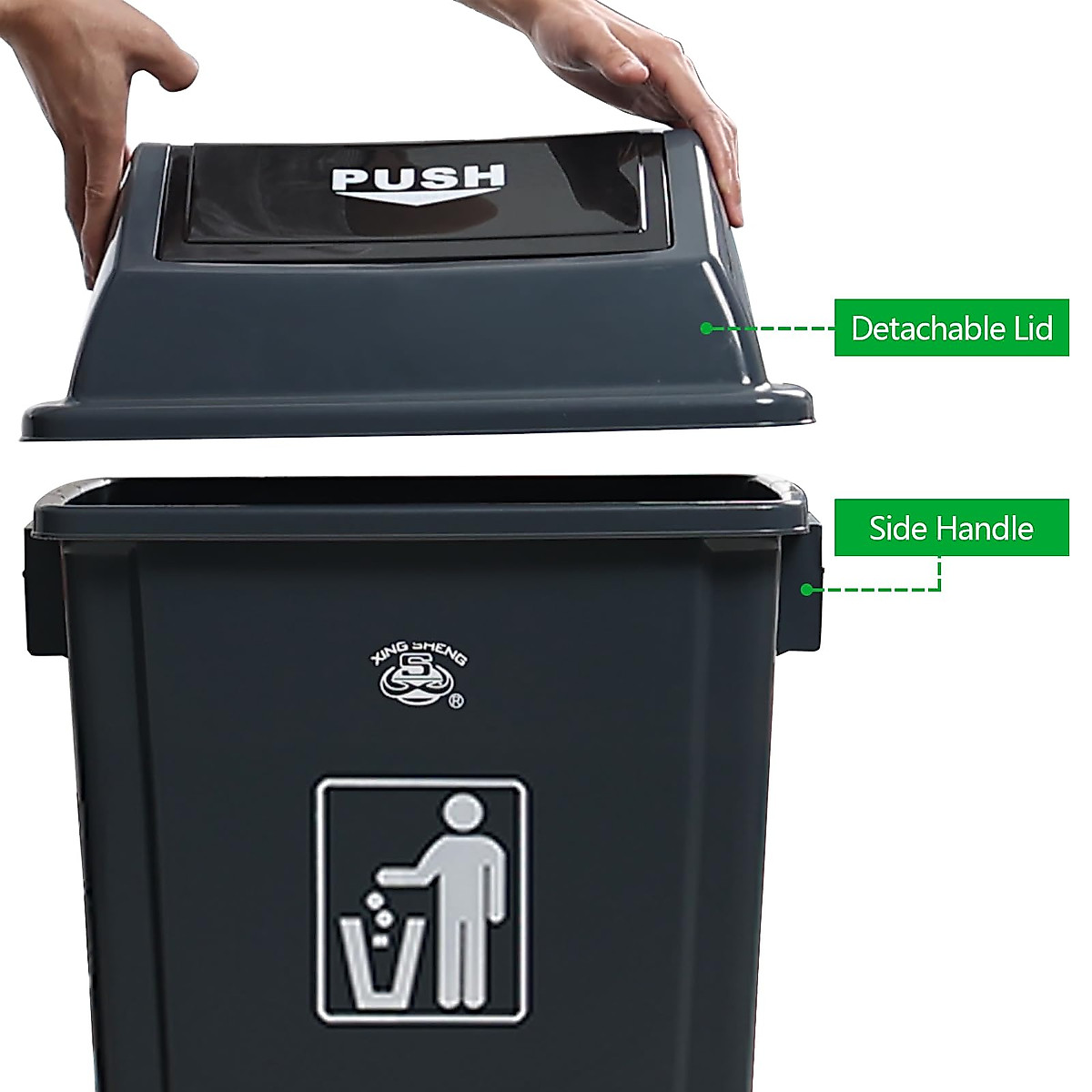 Lasbily Set of 4 15 Gallon Plastic Swing Top Trash Cans, Large Tall Kitchen Waste Garbage Bin with Swing Lid for Indoor/Outdoor Use