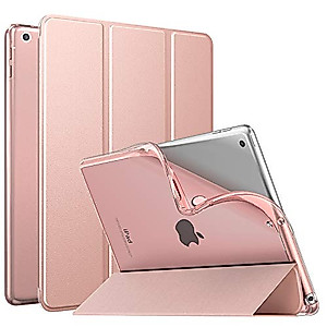 MoKo Case for iPad 9th Generation 2021/ iPad 8th Generation 2020/ iPad 7th Generation 2019, Soft Translucent TPU Frosted Back Cover Slim iPad 10.2 inch Case with Stand, Auto Wake/Sleep, Rose Gold