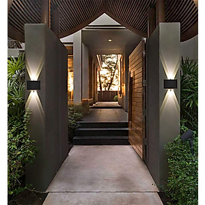 Yosoan Modern LED IP65 Waterproof Exterior Wall Lamp with Backing Plate, 8W 86V-265V White 4000K Aluminum Indoor Outdoor Surface Mount Rainsafe Matte Black Up Down Porch Staircase Hallway Garage