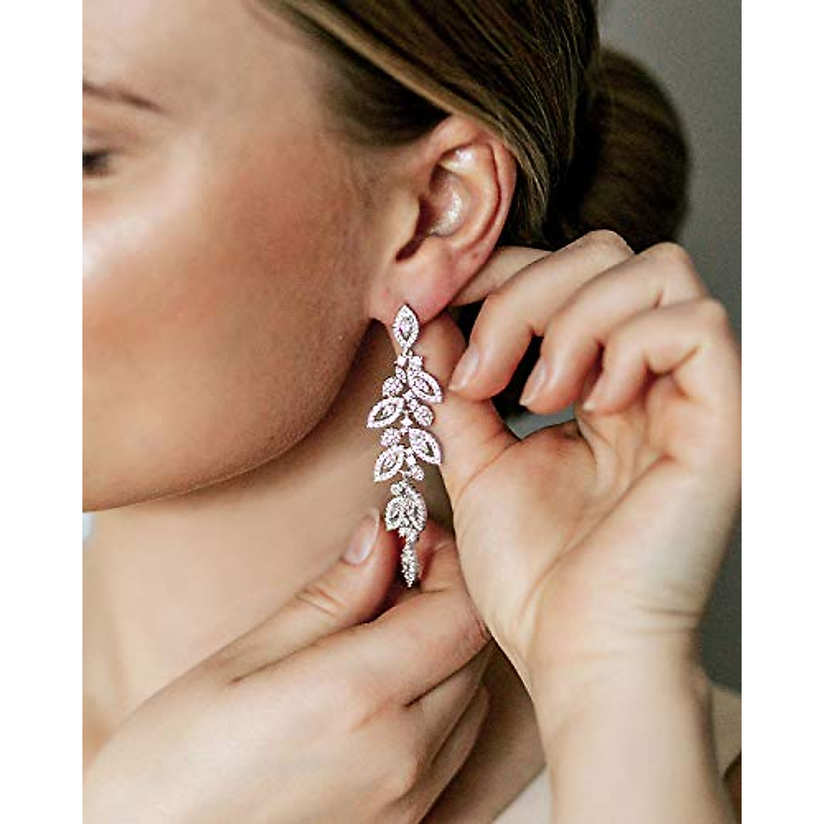 SWEETV Wedding Bridal Chandelier Earrings, Crystal Rhinestone Drop Dangle Earrings for Women Brides-Silver